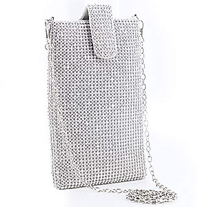Evening Handbags Clutch Purses for Women Crystal Rhinestone Small Crossbody Bag Cell Phone Purse Wallet in Silver