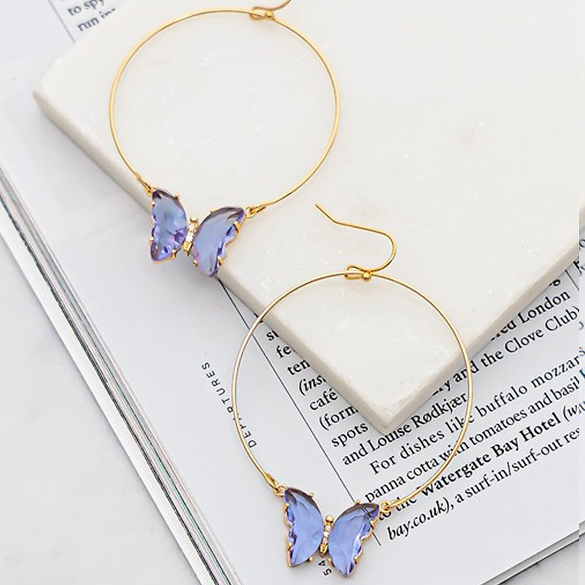 Kathaya Women’s Dangling Hoop Earrings With Gemstone Butterfly Fashion Charms For Women Girls Dangle Drop Earring Jewelry Gift Set (Purple)