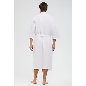 MONARCH Square Waffle Spa Kimono Robe - Soft Light Hotel Bathrobe Cypress (One Size/Large, White) (US, Alpha, One Size, White)