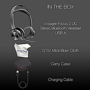 Plantronics Poly Voyager Focus 2 UC, Stereo Bluetooth Headset, USB-A, Connects to Deskphone, PC/Mac, Smartphone - Works with Teams, Zoom, RingCentral, 8x8, Vonage, Global Teck Microfiber Included
