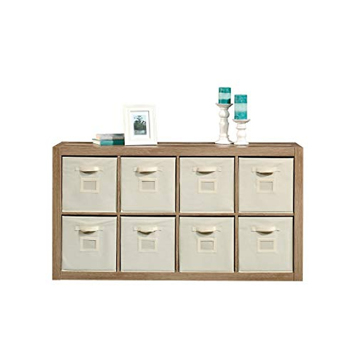 Sauder Stow-Away 8-Cube Organizer, L: 30.91" x W: 15.39" x H: 57.87", Lintel Oak Finish