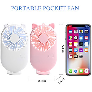 Aeergured Portable Handheld Fan 4 Pack, Mini Fan with Base as Small Desk Fan, USB Rechargeable Personal Fan Pocket Fan, 3 Speed Battery Operated Eyelash Fan for Women Kids Outdoor Office