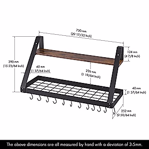 KES Hanging Pot Rack Wall Mounted for Kitchen with Wooden Shelf 30-Inch Pan Rack Pot and Pan Organizer with 12 Hooks Matte Black, KUR503S75-BK