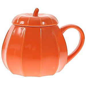 Halloween Pumpkin Mug with Lid, Ceramic Halloween Pumpkin Shaped Cup, Halloween Coffee Mug Milk Cup with Lid for Christmas Birthday Women Wife Mom Girl Boy Teacher Friends (Orange)