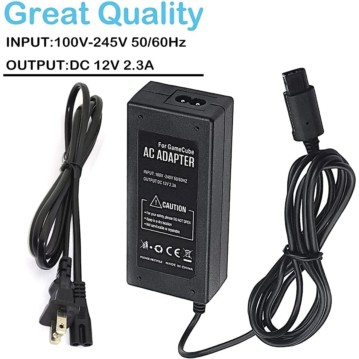 GameCube Power Cord for Nintendo NGC Console System - 12V AC Adapter, AV Cable, DC Power Supply, OEM Replacement Charger for Game Cube & Nintendo 64