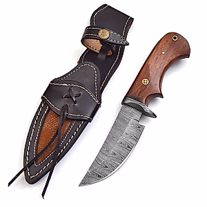 BCK Custom Handmade Fixed Blade Damascus Knife for Hunting & Hiking Damascus Knife with Sheath for Outdoor, brown