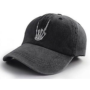 Skeleton Hands Hats for Men Women, Halloween Skull Finger Baseball Cap, Adjustable Washed Distressed Vintage Cotton Embroidered Hat, Funny Gifts for Dad Mom Grandpa Grandma Boys Girls Friends