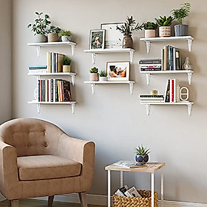 Wallniture Arras 17"x6" Floating Shelves for Wall Decor, Bookshelf Living Room Decor, Kitchen Shelves for Storage, Floating Shelf Unit for Dining Room, Home Office Wall Shelf Set of 8, White, Wood