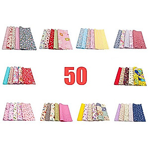 RayLineDo 50pcs 8 x 8 inches (20cmx20cm) Printed Cotton Fabric Bundle Squares Patchwork DIY Sewing Scrapbooking Quilting Pattern Artcraft