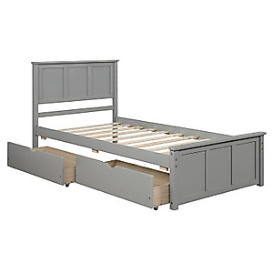 Twin Bed with Drawers,Wood Platform Bed Frame with Headboard and Footboard Wooden Captain Bed for Boys, Girls, Kids, Teens, Gray