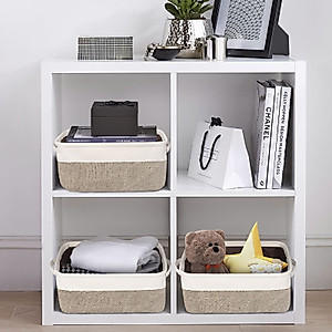 EXTREE Fabric Small Storage Baskets - 6 Pack Nursery Decorative Storage Bins Linen Empty Gift Basket with Handles for Organizing Shelves Bathroom(Gray,11.8L x 7.9W x 5.3H inches)