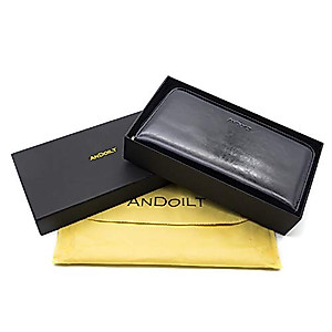 ANDOILT Genuine Leather Wallet for Women Men RFID Blocking Credit Card Holder Zipper Purse Cell Phone Handbag Huge Storage Capacity Black&Silver Chain