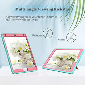 Rantice iPad 9th Generation Case, iPad 8th/7th Generation Case, iPad Case with Kickstand and Pencil Holder for iPad 10.2 Case(Mint Green+Rose)
