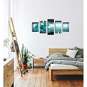 poetart Wall Decor for Bedroom, Wall Decor Living Room, Teal Flower Picture Canvas Print Wall Art Bedroom