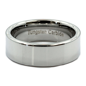 MJ Metals Jewelry Tungsten COMFORT FIT Ring Flat Pipe Cut For Men/Women Mirror Polished 8mm Wedding Band Size 11