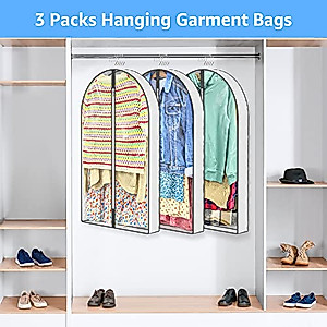 HIIN 40" Garment Bags for Hanging Clothes Storage with 4" Gussetes Clear Suit Bags for Closet Storage, Cover for Jackets Sweaters Shirts Coat, 3 Packs