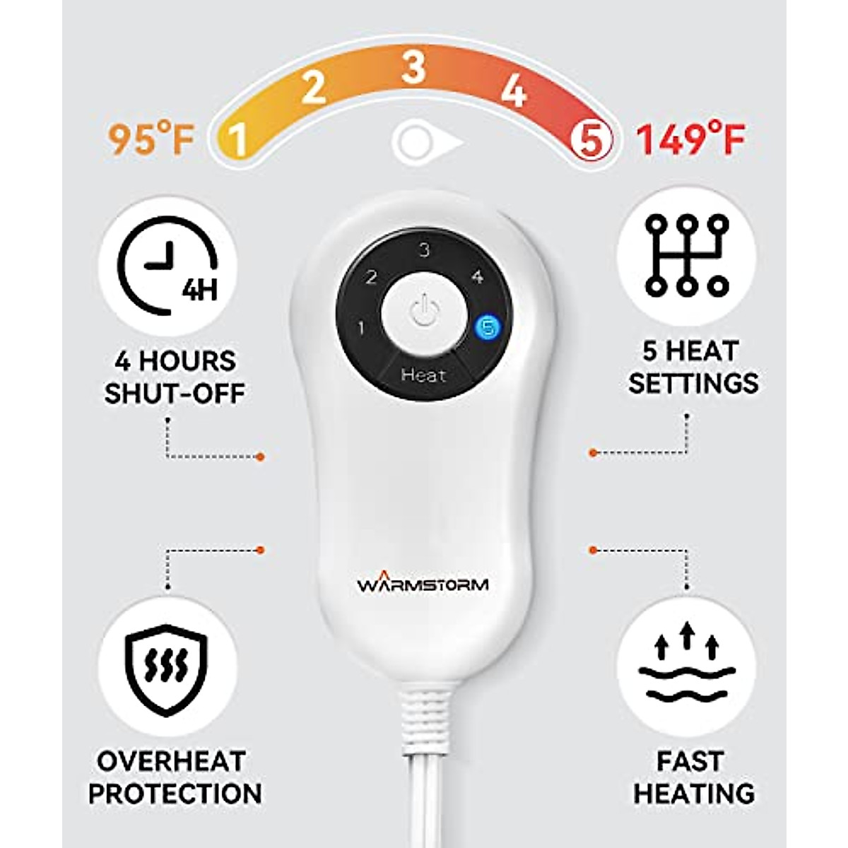 Warm Storm Heating Pad for Back Pain Relief,12"x24" Flannel Electric Heating Pads for Cramps with 5 Heat Settings, Auto-Off Moist Dry Heat Options Washable (Include Spray Bottle, Non-Woven Fabric)