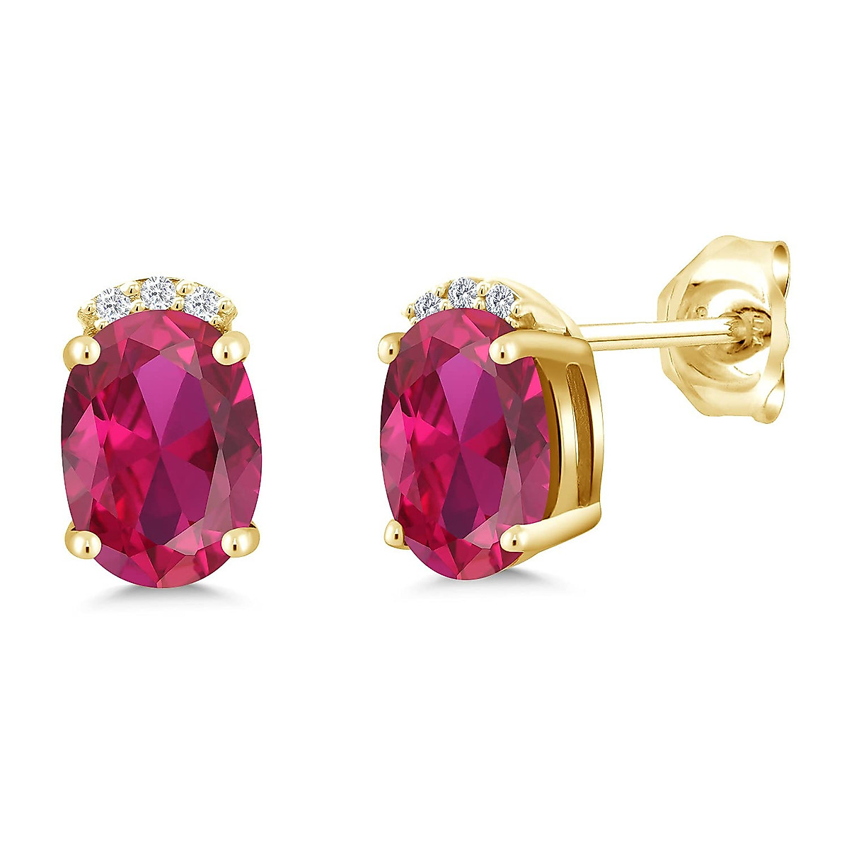 Gem Stone King 2.06 Ct Red Created Ruby G-H Lab Grown Diamond 18K Yellow Gold Plated Silver Earrings