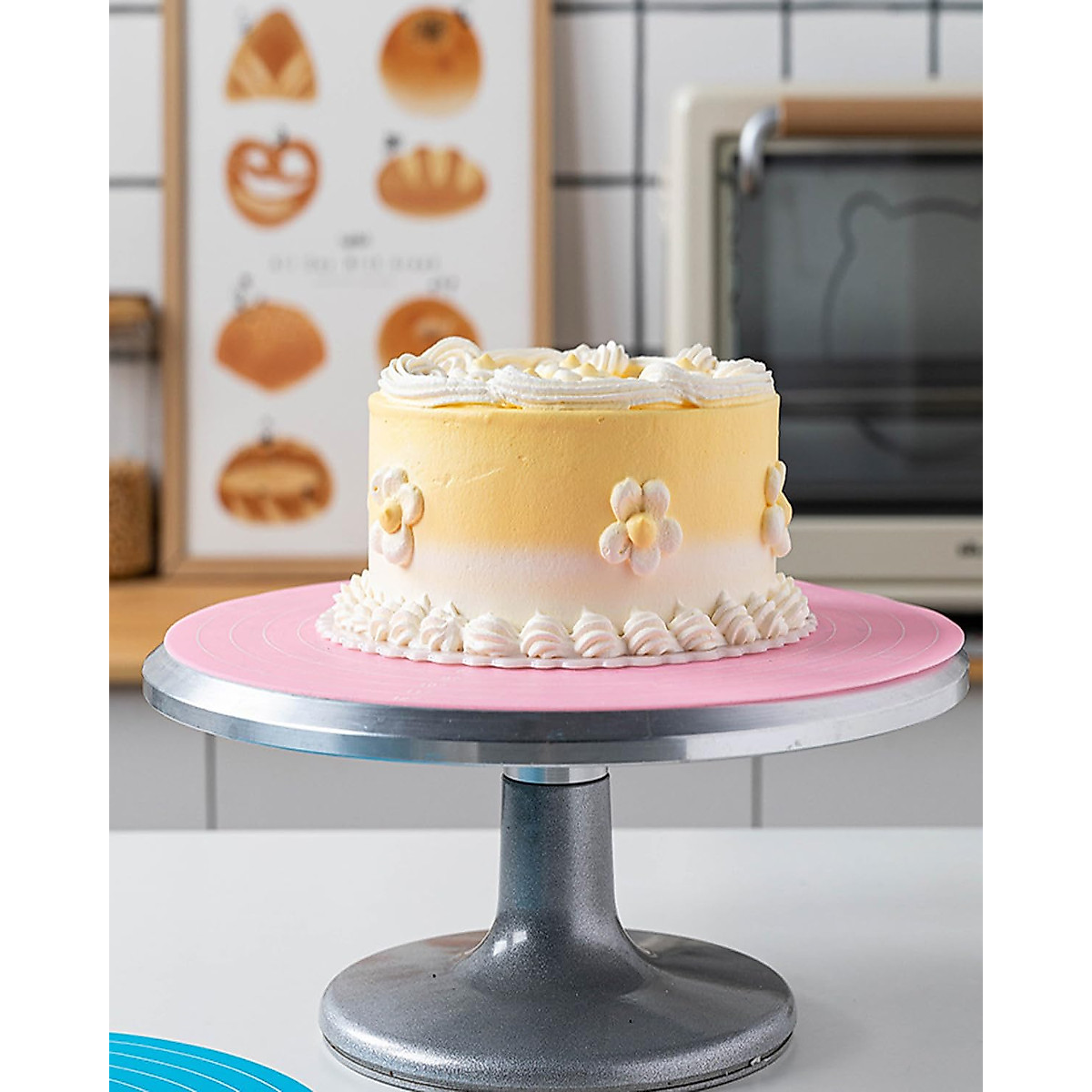 Silicone Baking Mat Cake Mat Silicone Cake Mat Silicone Baking Mat with Measurements for CakeTurntable Stand Non-Stick Heat Resistant Pastry Baking Sheet -Pink