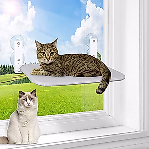 Cordless Cat Window Perch,Two Types of Installation,Cat Hammock for Wall with 4 Strong Suction Cups, Solid Metal Frame and Two Replaceable Covers, Foldable Cat Beds,Two Replaceable Covers(M)