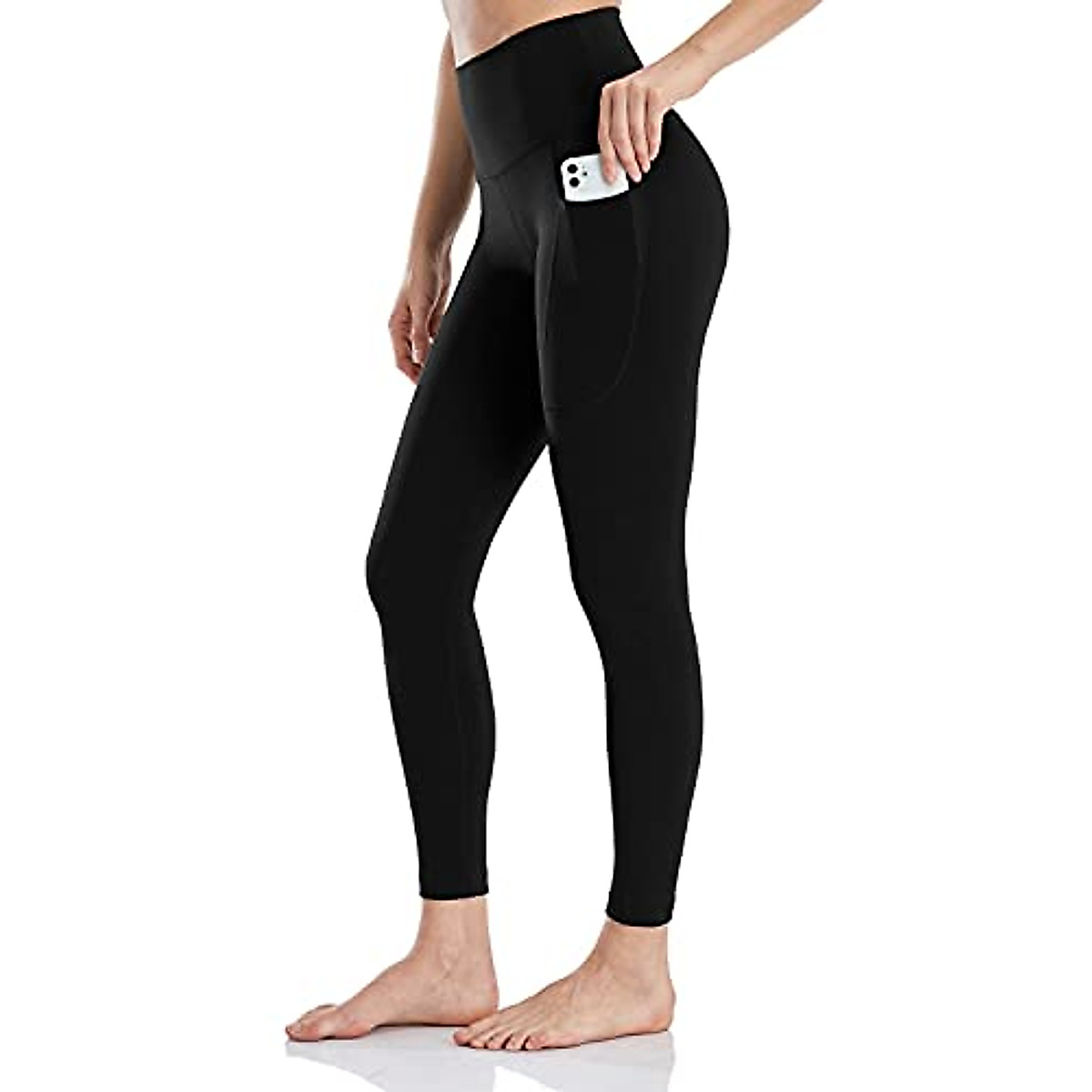 HeyNuts Leggings with Pockets for Women, High Waisted 7/8 Leggings Tummy Control Compression Workout Buttery Soft Pants 25'' Black L(12)