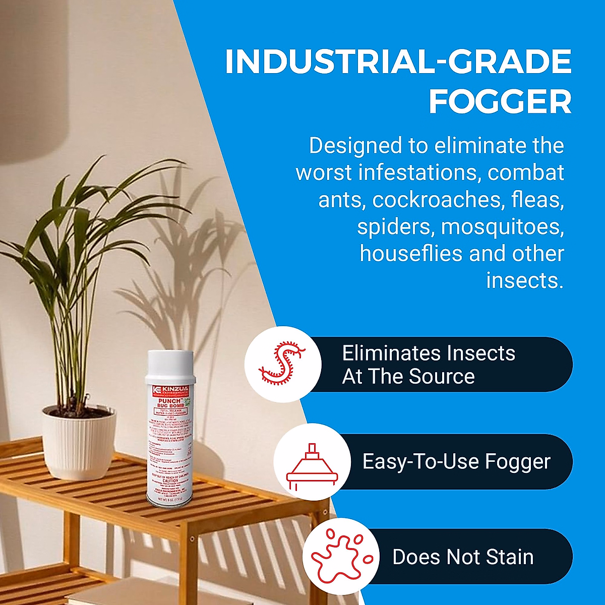 Kinzua Environmental Punch Bug Bomb, Insect Fogger Kills All Mosquito, Cockroach, Flea, Ant, Spider & More, Insect Foggers for Indoor & Outdoor Use, Non-Staining, Water-Base Formula, 6 oz, Pack of 3