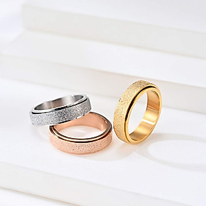 WLPCIV Anxiety Ring for Women Men Stainless Steel Spinner Ring Fidget Band Rings Sand Blast Glitter Finish Rings for Stress Relieving Wedding Promise Ring, Silver Size 7