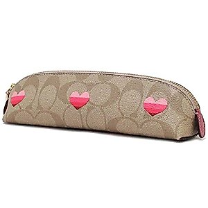 Coach Pencil Case In Signature Canvas With Stripe Heart Print