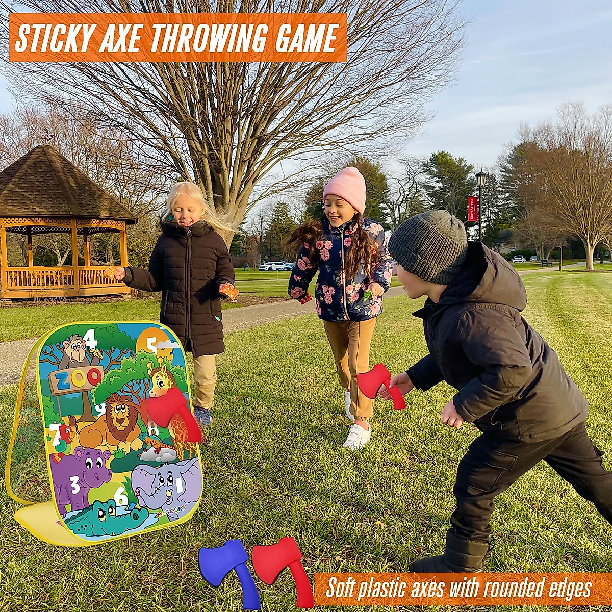 3-in-1 Farm Animals Bean Bags Toss Axes Throwing Sticky Balls Game for Kids 2 3 4 5 Years Old Toddlers Indoor Outdoor Sports Toys Gifts for Boys Birthday Valentines Easter Christmas Stocking Stuffer