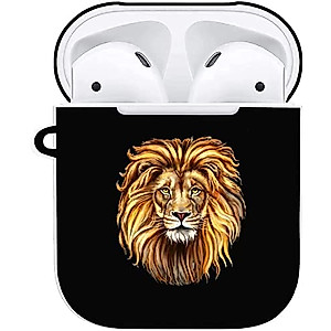 Jaustee Powerful Lion Airpods Case for Airpods 1&2 Case, AirPods Case Protective Cover Skin - Premium Hard Shell Accessories Compatible with Apple AirPods (Black)