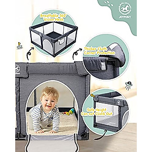 Joypony Baby Playpen, (50x50x27inch) Large Playpen for Babies and Toddlers, Sturdy Safety Play Yard for Infant, Indoor & Outdoor Play Pen with Gate, Baby Fence with Soft Breathable Mesh, Hand Rings