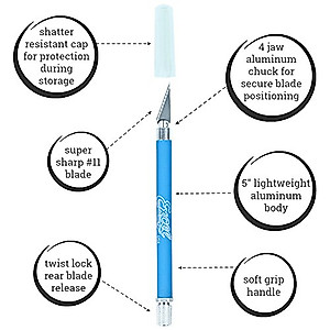 Soft Grip Hobby Knife, Excel Blades K18 with Safety Cap, American Made Light Duty Craft Knife (One Assorted Color)