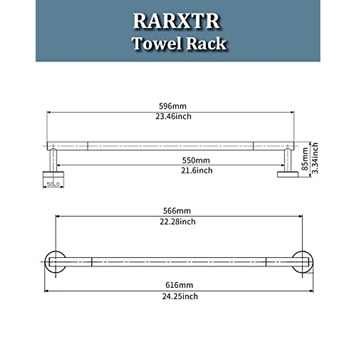RARXTR 24 Inch Brushed Towel Bar Towel Rack for Bathroom Kitchen Hand Towel Holder Dish Cloths Hanger SUS304 Stainless Steel RUSTPROOF Wall Mount (Brushed Grey)