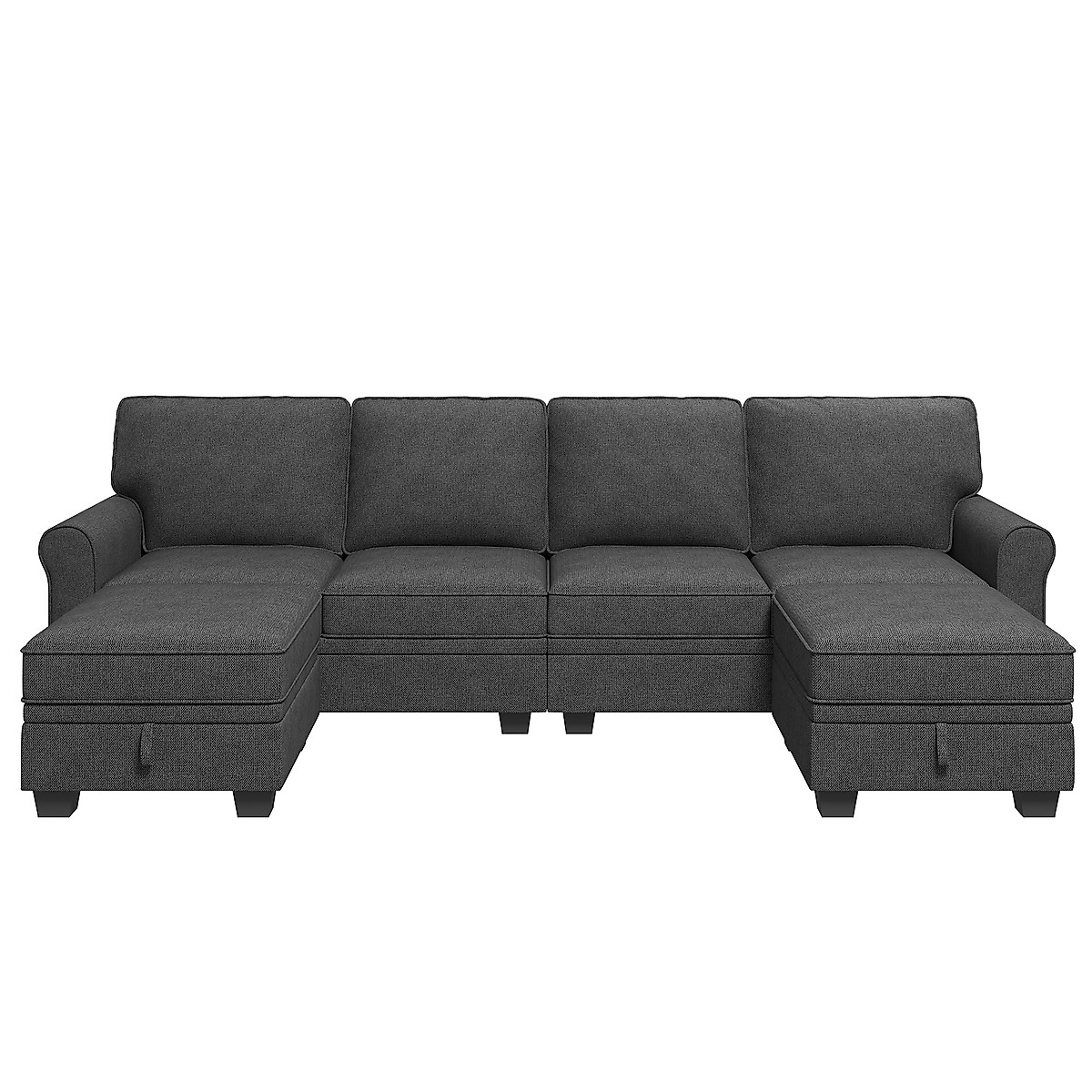 HONBAY U Shaped Sectional Couch with Storage Seat, Reversible Chaise, Convertible for Living Room, Dark Grey