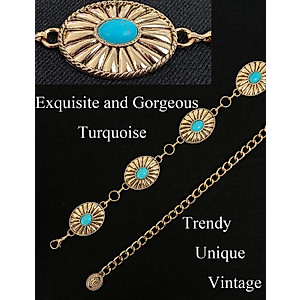 BEMYLV Turquoise Concho Belts for Women Western Gold Cowgirl Metal Belt Boho Waist Chains Dresses Jeans