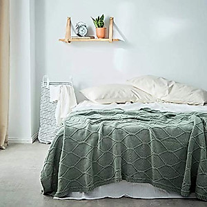 100% Cotton Sage Green Cable Knit Throw Blanket for Couch, Sofa with Bonus Laundering Bag for Couch Sofa Bed – Lightweight 50 x 63, Extra Cozy, Machine Washable, Home Décor