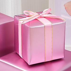 ZINTBIAL Metallic Pink Wrapping Paper Roll with Cut Lines - Solid Pink Holiday Gift Wrap for Halloween, Christmas, Birthdays, Baby Shower, Wedding - 17.5 in x 33 ft (48 sq. ft), Easy to Cut