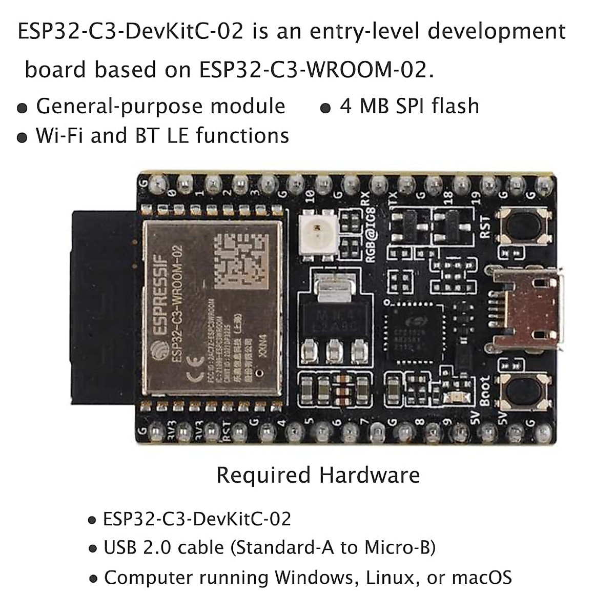 RCmall ESP32-C3-DevKitC-02 Development Board WiFi+BT+BLE 4MB SPI Flash Based on Espressif ESP32-C3-WROOM-02 Module (1 Piece)