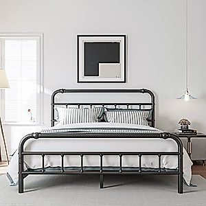 BOSRII Queen Size Bed Frame with Headbaord and Footboard, 18 Inches High, 3500 Pounds Heavy Duty Metal Slats Support for Mattress, No Box Spring Needed, Noise-Free, Black