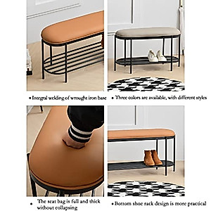 Shoe Rack Shoe Shelf Stackable Shoe Rack Shoe Entryway Bench, Wrought Iron 2-Tier Shoe Storage Organizer with Leather Cushion Seat for Entryway Hallway Living Room Bedroom Shoe Bench Stackable Shoes