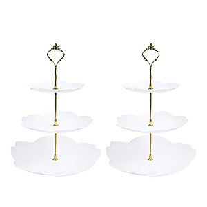 3 Tier White Cupcake Stand, Plastic Dessert Display Serving Tray for Birthday Home Party Baby Shower Wedding (2 Pcs)