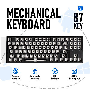 Hunfuthr AL87 RGB Hotswap Mechanical Gaming Keyboard Kit 87keys Aluminum Alloy Shell Keyboard Kit Triple Mode Connection with Replaceable MX Switch 5Pin/3Pin Sound Insulation Mat(Black)