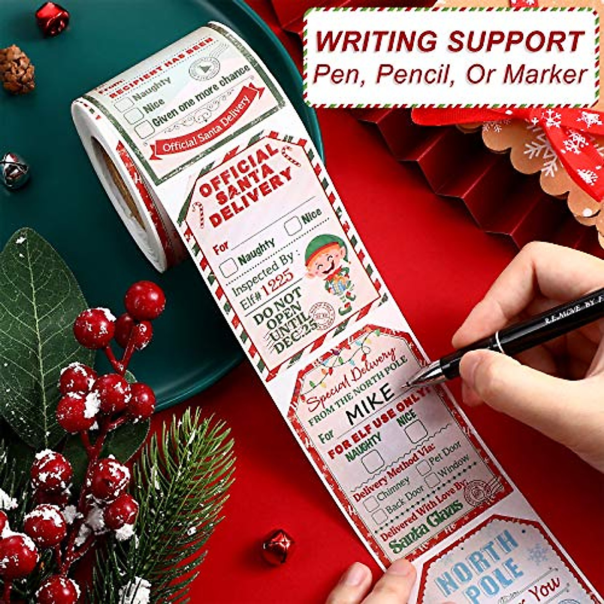 200 Pieces From Santa Claus Stickers Roll Vintage Christmas Tags Stickers Santa Delivery From The North Pole Present Stickers Labels for Kids Christmas Party Decorations, 2.3 x 3.34 Inch (Light Color)