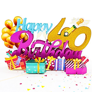 Liif Happy 40th Birthday 3D Greeting Pop Up Card, 40th Birthday Card For Women, Men, Husband, Wife, Son - Funny, Congratulations, Celebration, Balloons, Champagne | With Message Note & Envelop