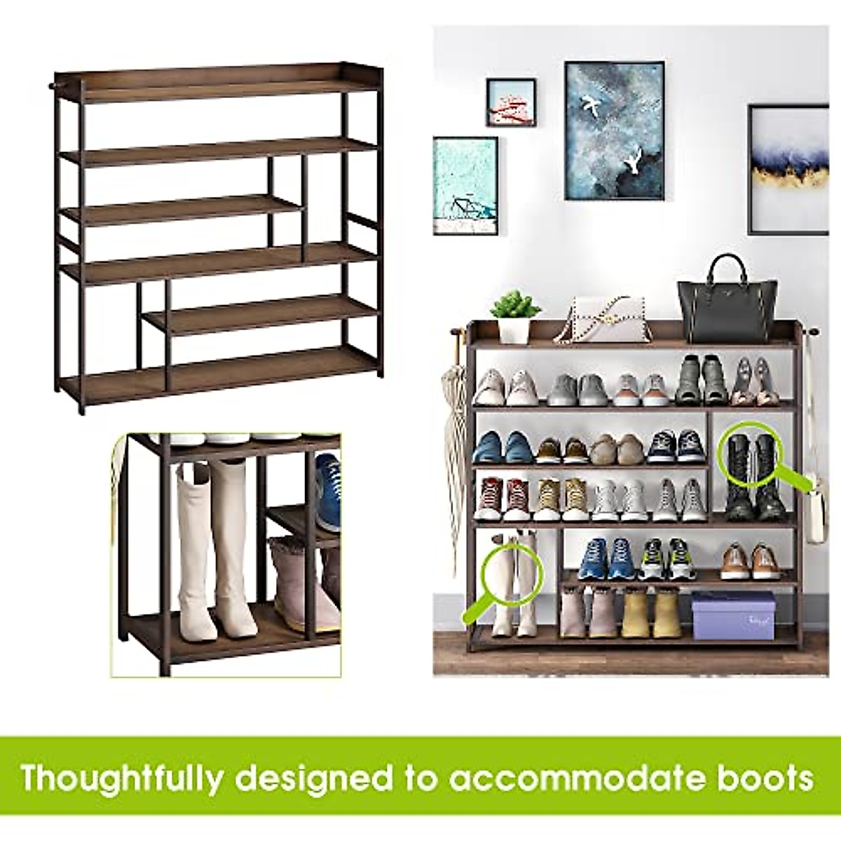 BMOSU Bamboo Tall Shoe Rack for Entryway Boots Free Standing Shoe Storage Organizer Large Capacity Shoe Shelf Garage 6 Tier Shoe Rack 24-25 Pairs for Hallway Closet Living Room Bedroom (Brown)