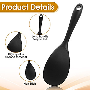 2Pcs Silicone Rice Scooper, 8.7 Inch Non-Stick Rice Paddle for Rice Mashed Potatoes, Heat Resistant Rice Paddle Spoon for Kitchen Cooking Serving Baking Stirring（Black）