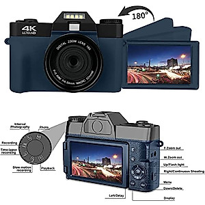 eDealz 4K 48MP Digital Camera Photography with 3’’ 180° Flip Screen, WiFi, 16X Zoom, Rechargeable Battery, 64GB Micro SD Card, 6 PC Card Holder USB Card Reader (Navy)