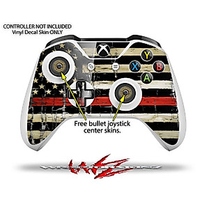 WraptorSkinz Decal Vinyl Skin Wrap Compatible with Xbox One S Console and Controllers - Painted Faded and Cracked Red Line USA American Flag