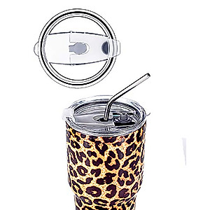 DYNAMIC SE 30oz Leopard Tumbler Double Wall Stainless Steel Vacuum Insulated Travel Mug with Splash-Proof Lid Metal Straw and Brush