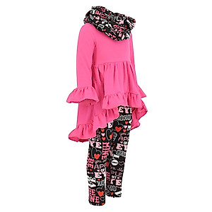 Unique Baby Girls Valentines Day Toddler Outfit Ruffle Top Legging Set (7 Years, Pink)